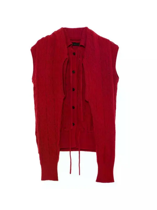 ALAINPAUL Pointelle-knit Trompe-l'oeil Cardigan - Red
