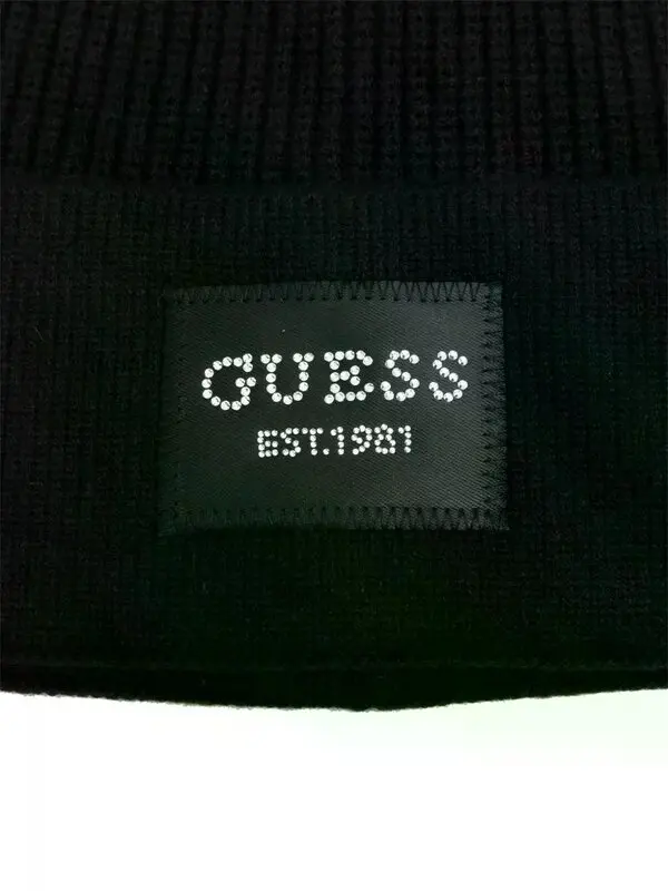 Guess Logo-patch Ribbed-knit Beanie Hat