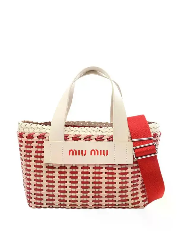 Miu Miu 2010-2026 Leather Bicolor Basket Weave Satchel