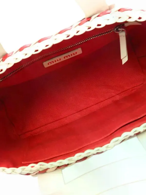Miu Miu 2010-2026 Leather Bicolor Basket Weave Satchel