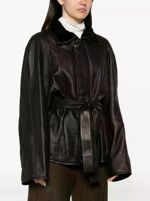 PETAR PETROV Belted Shearling-collar Jacket