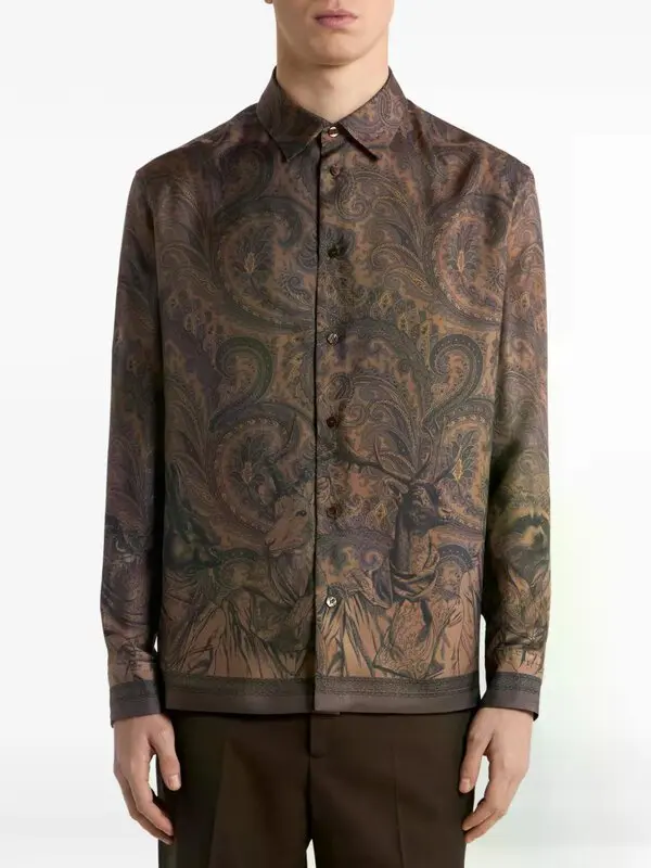Etro Silk Twill With Placed Paisley And Animal Print