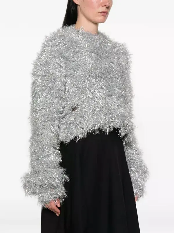 Junya Watanabe Tinsel-effect Cropped Sweater - Silver