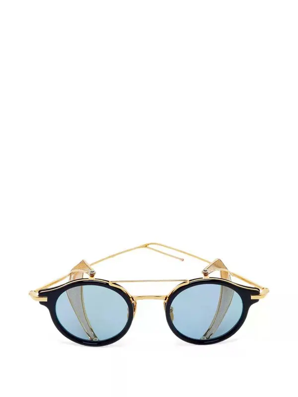 Thom Browne Tb-804 Mesh-shield Round-frame Sunglasses - Black