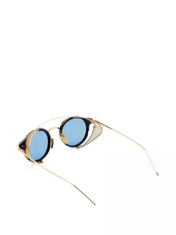 Thom Browne Tb-804 Mesh-shield Round-frame Sunglasses - Black