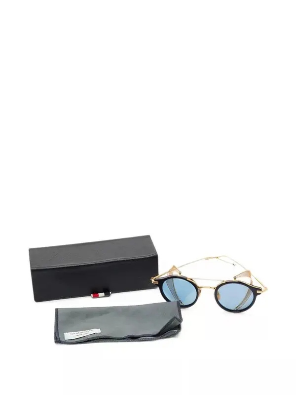 Thom Browne Tb-804 Mesh-shield Round-frame Sunglasses - Black