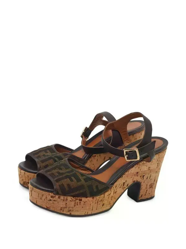 Fendi Tobacco Zucca Canvas Wedge Sandals