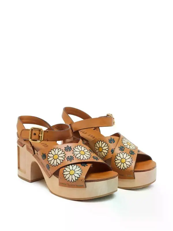 Miu Miu Floral-print Platform Sandals - Brown
