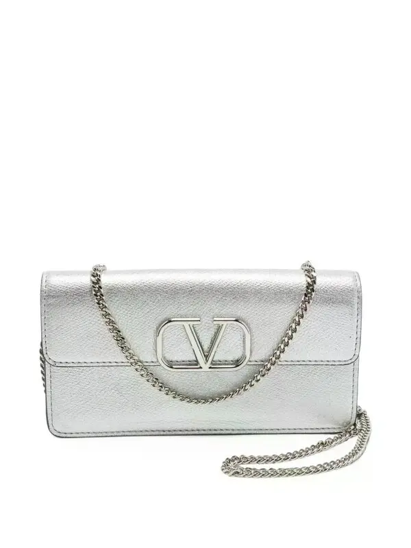 Valentino Garavani Vlogo Leather Chain Wallet - Silver