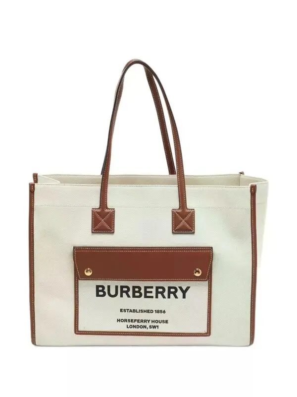 Burberry Freya Horseferry Canvas Tote Bag - Neutrals