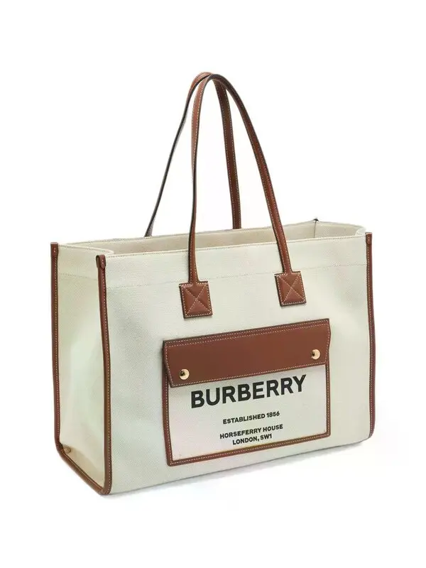 Burberry Freya Horseferry Canvas Tote Bag - Neutrals