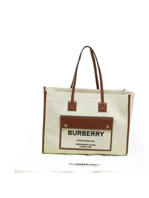 Burberry Freya Horseferry Canvas Tote Bag - Neutrals
