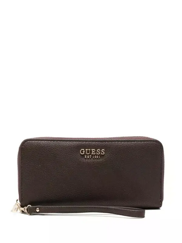 Guess Logo-plaque Pebbled Wallet - Brown