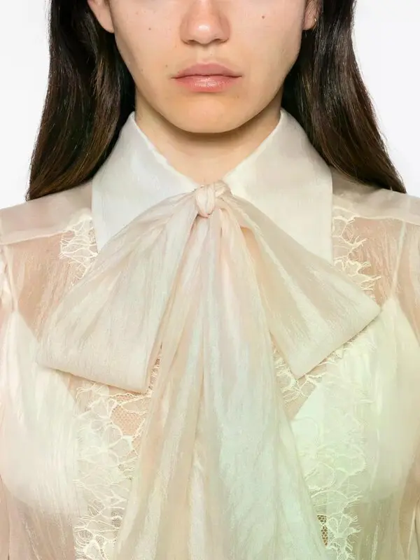 BABYLONE PARIS Lace-panelled Pussy-bow Shirt
