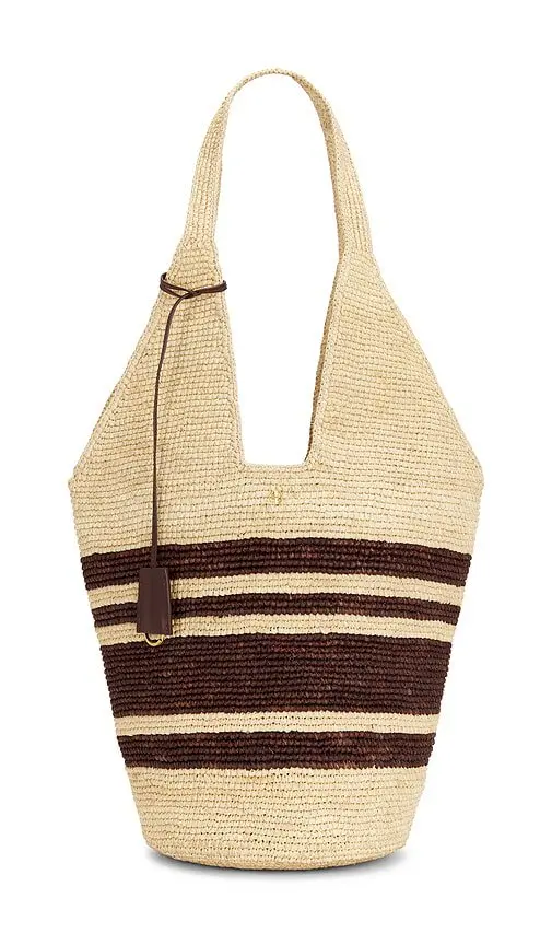 ANINE BING Leah Stripes Hobo Raphia Bag In Neutral