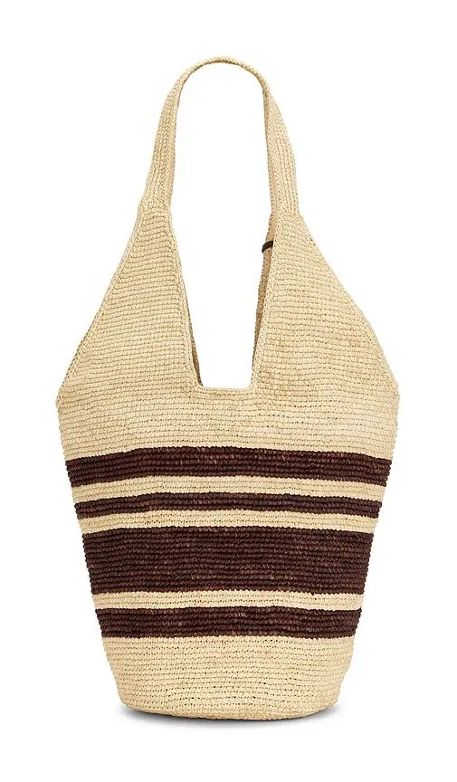 ANINE BING Leah Stripes Hobo Raphia Bag In Neutral