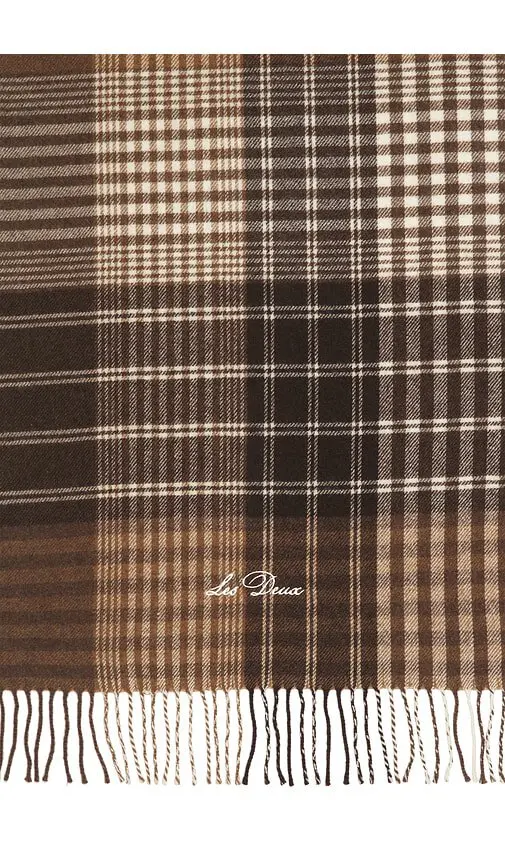 LES DEUX Signature Patchwork Check Scarf In Brown