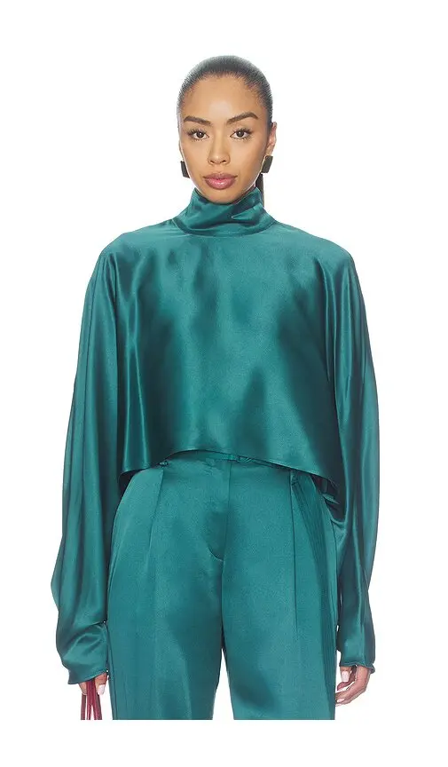 Lapointe Satin Caftan Top In Green