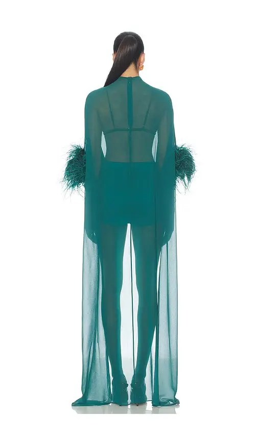 Lapointe Lightweight Georgette High Low Mock Neck Top With Feathers In Green