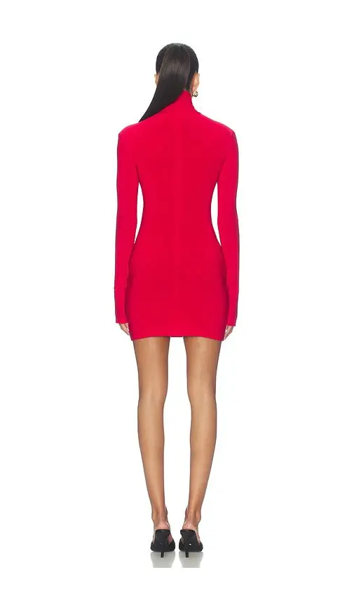 Norma Kamali Long Sleeve Turtleneck Mini Dress In Red
