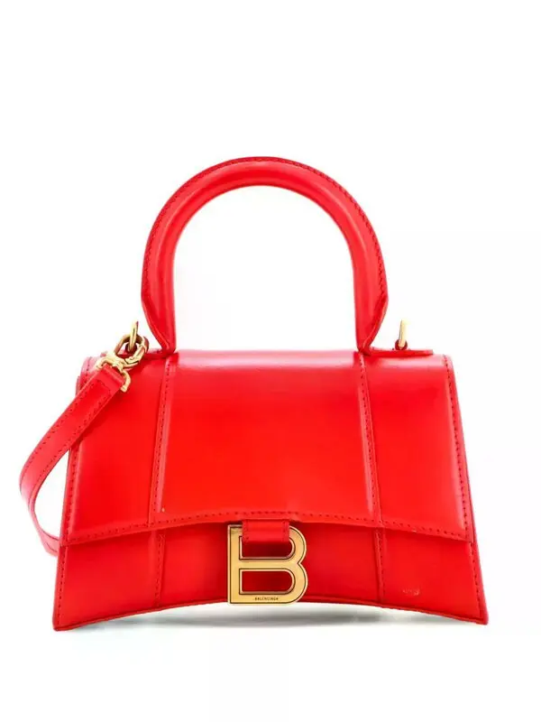 Balenciaga Hourglass Top Handle Bag Leather Xs Crossbody Bag - Red