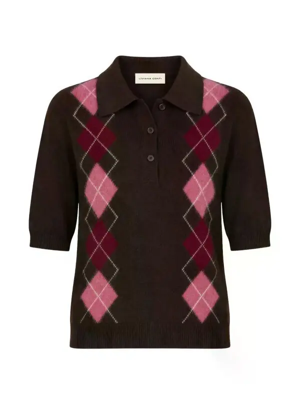 Liviana Conti Isma Argyle Short-sleeve Sweater