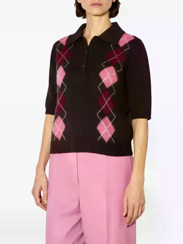 Liviana Conti Isma Argyle Short-sleeve Sweater