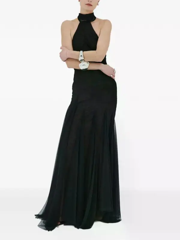DE LA VALI Elowen Halterneck Lace Maxi Dress - Black