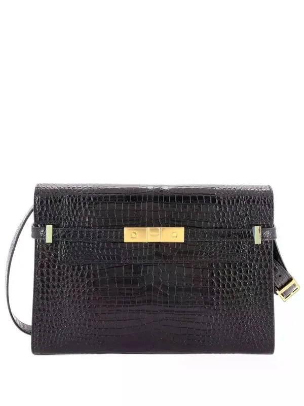 Saint Laurent Manhattan Crocodile Embossed Leather Medium Shoulder Bag - Black