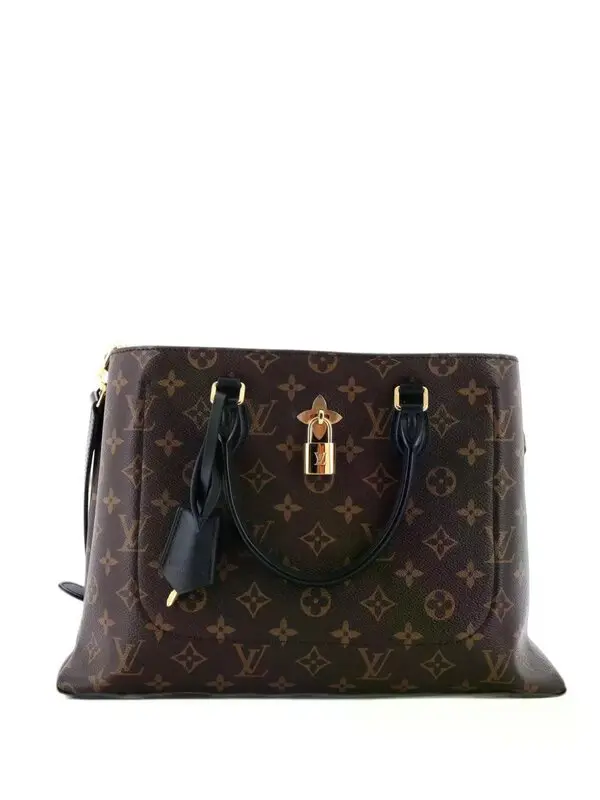 LOUIS VUITTON Flower Monogram Canvas With Leather Tote Bag - Black