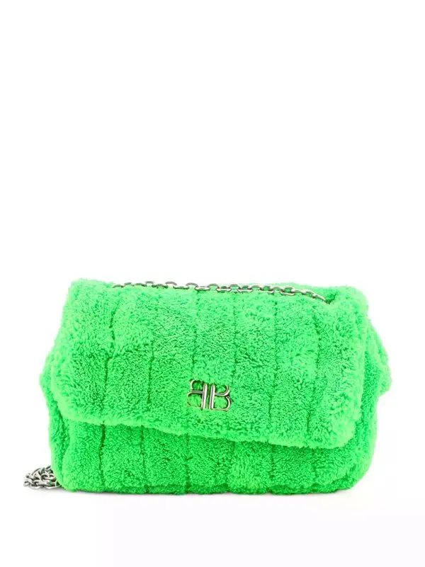 Balenciaga Monaco Chain Flap Quilted Terry Cloth Mini Shoulder Bag - Green