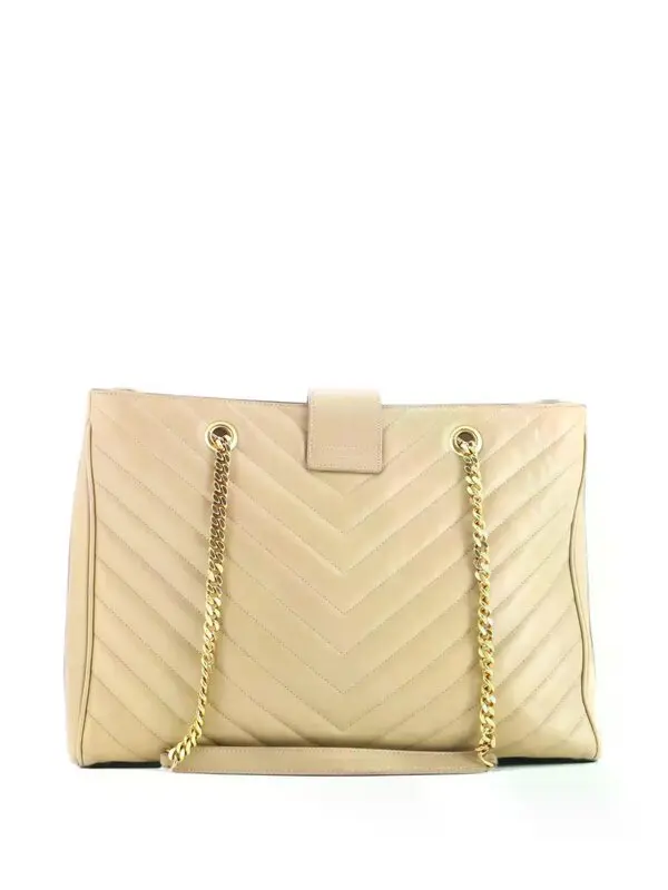 Saint Laurent Classic Monogram Shopper Matelasse Chevron Leather Large Tote Bag - Neutrals