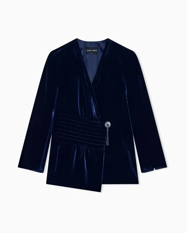 Giorgio Armani Blazer Velvet With Asymmetrical Closure And Leather Tassels