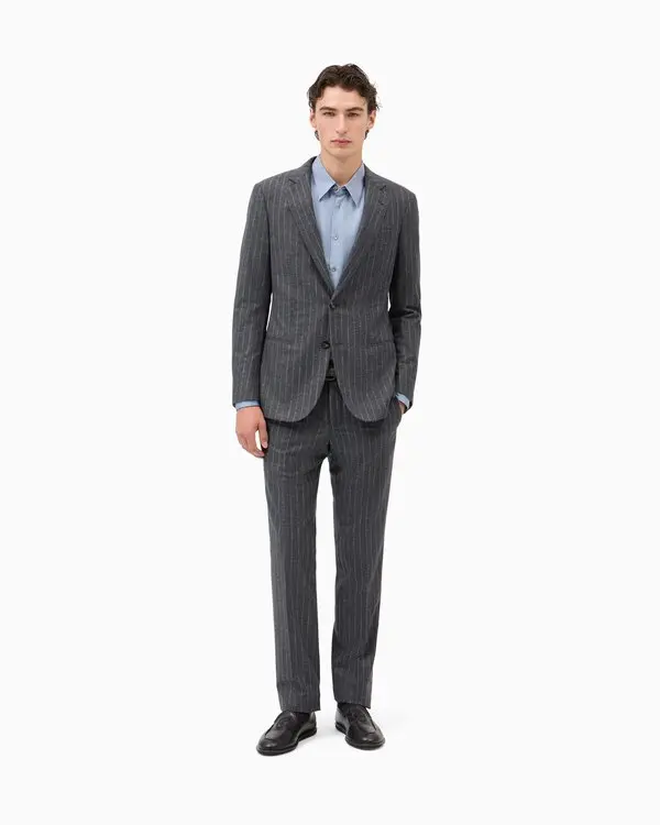 Giorgio Armani Single-breasted Suit In Pinstriped Wool Flannel