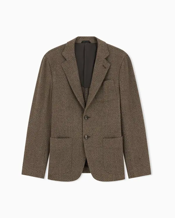 Giorgio Armani Single-breasted Upton Jacket In Wool With Chevron Motif