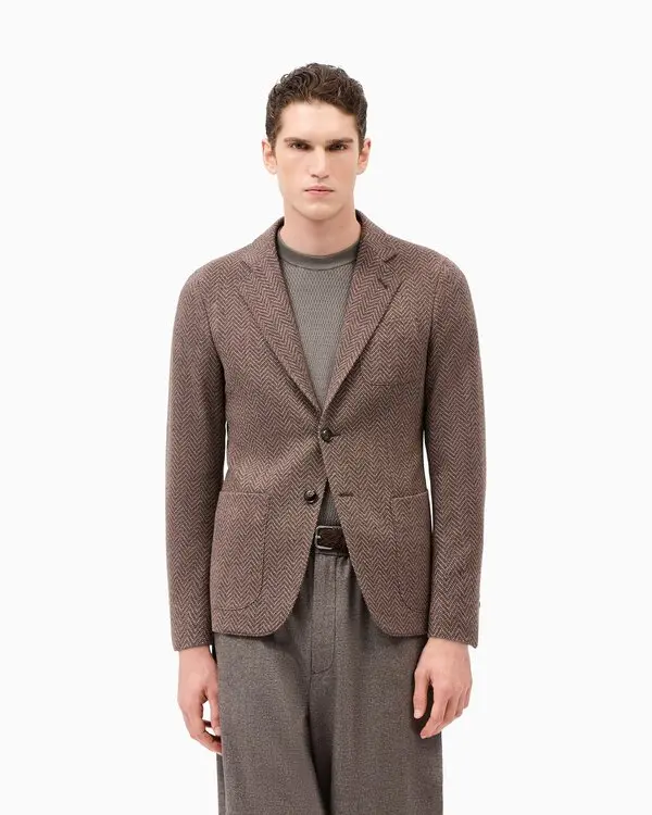 Giorgio Armani Single-breasted Upton Jacket In Wool With Chevron Motif