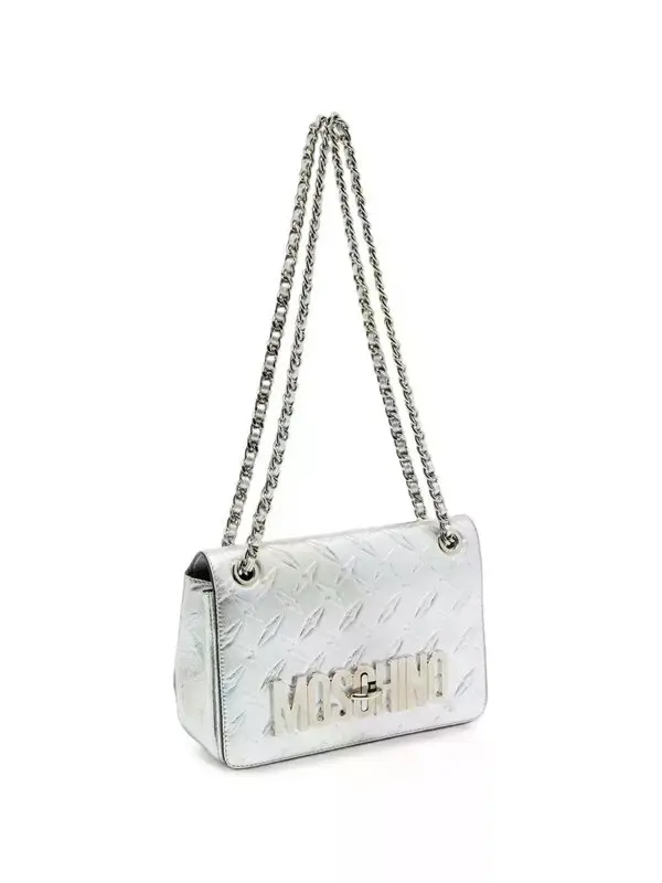 Moschino Embossed-logo Shoulder Bag - Silver
