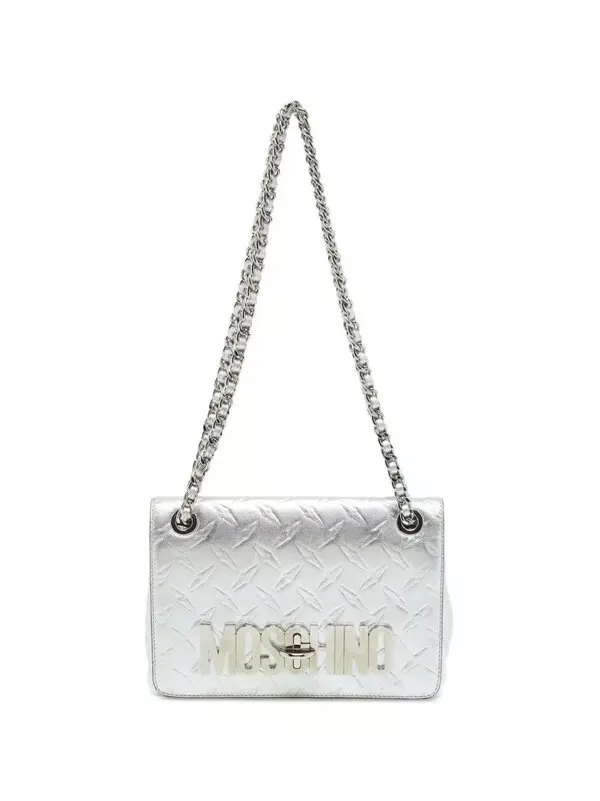 Moschino Embossed-logo Shoulder Bag - Silver