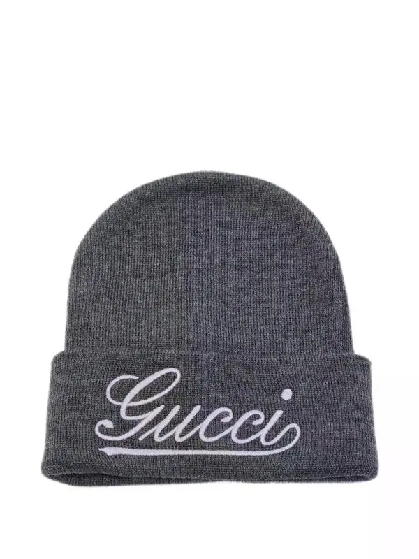 Gucci Logo-embroidered Knitted Beanie Hat - Grey
