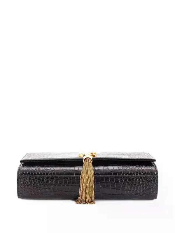 Saint Laurent Classic Monogram Tassel Crocodile Embossed Leather Medium Crossbody Bag