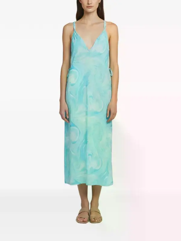 GANNI Marble-print Side-tie Midi Dress