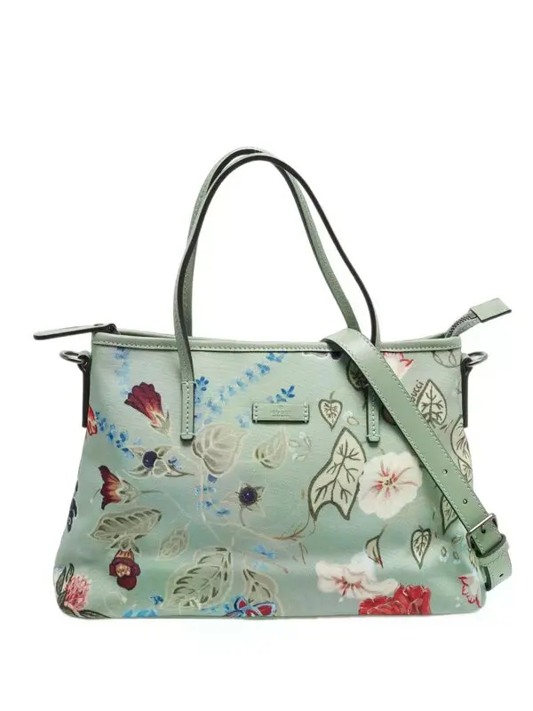 Gucci Floral-print Leather-trim Tote Bag - Green