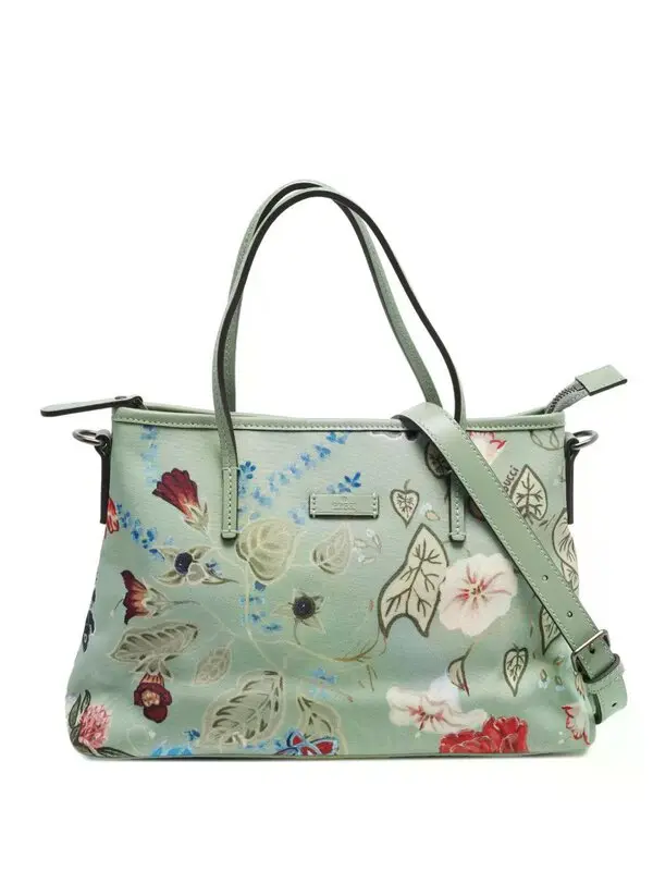 Gucci Floral-print Leather-trim Tote Bag - Green