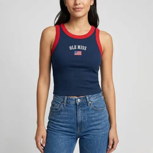 USCAPE APPAREL Red Ole Miss Rebels Americana Wordmark Ribbed Tank Top - Navy