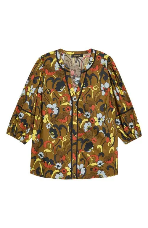 SUGARLIPS Floral Print Split Neck Cotton Top