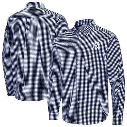 ANTIGUA New York Yankees Ellis Woven Tri-blend Button-down Shirt