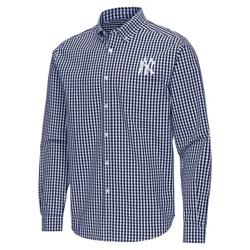 ANTIGUA New York Yankees Ellis Woven Tri-blend Button-down Shirt