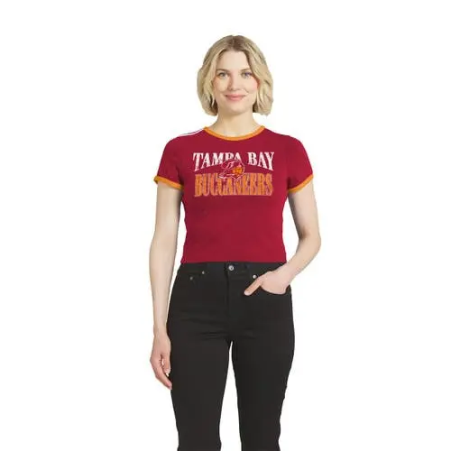 WEAR BY ERIN ANDREWS Tampa Bay Buccaneers Cropped Throwback Ringer Baby T-shirt - Red