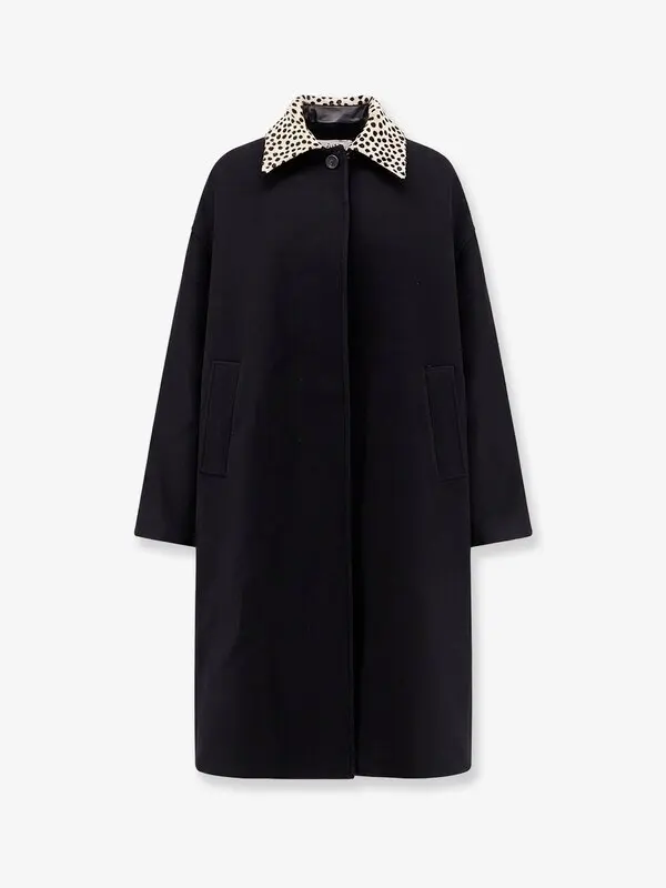RÓHE Wool Coat With Cheetahprint Calf Hair Collar