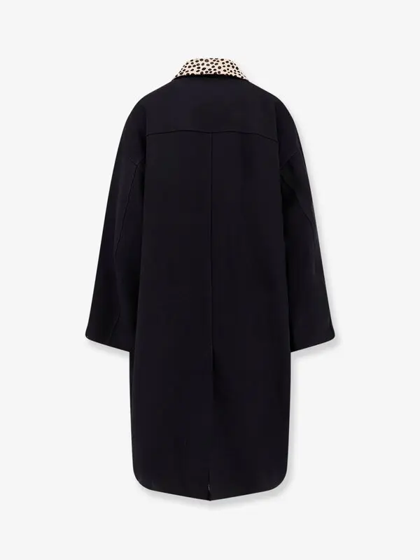 RÓHE Wool Coat With Cheetahprint Calf Hair Collar